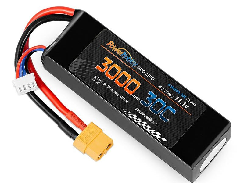 Powerhobby 3S 11.1V 3000mAh 30C Lipo Battery Pack w XT60 Connector | PowerHobby
