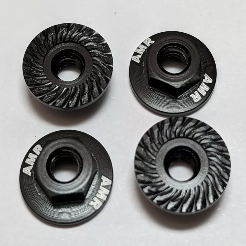 Kyosho AMR025BK M4 Aluminum Serrated Flange Nut (4) Black | PowerHobby