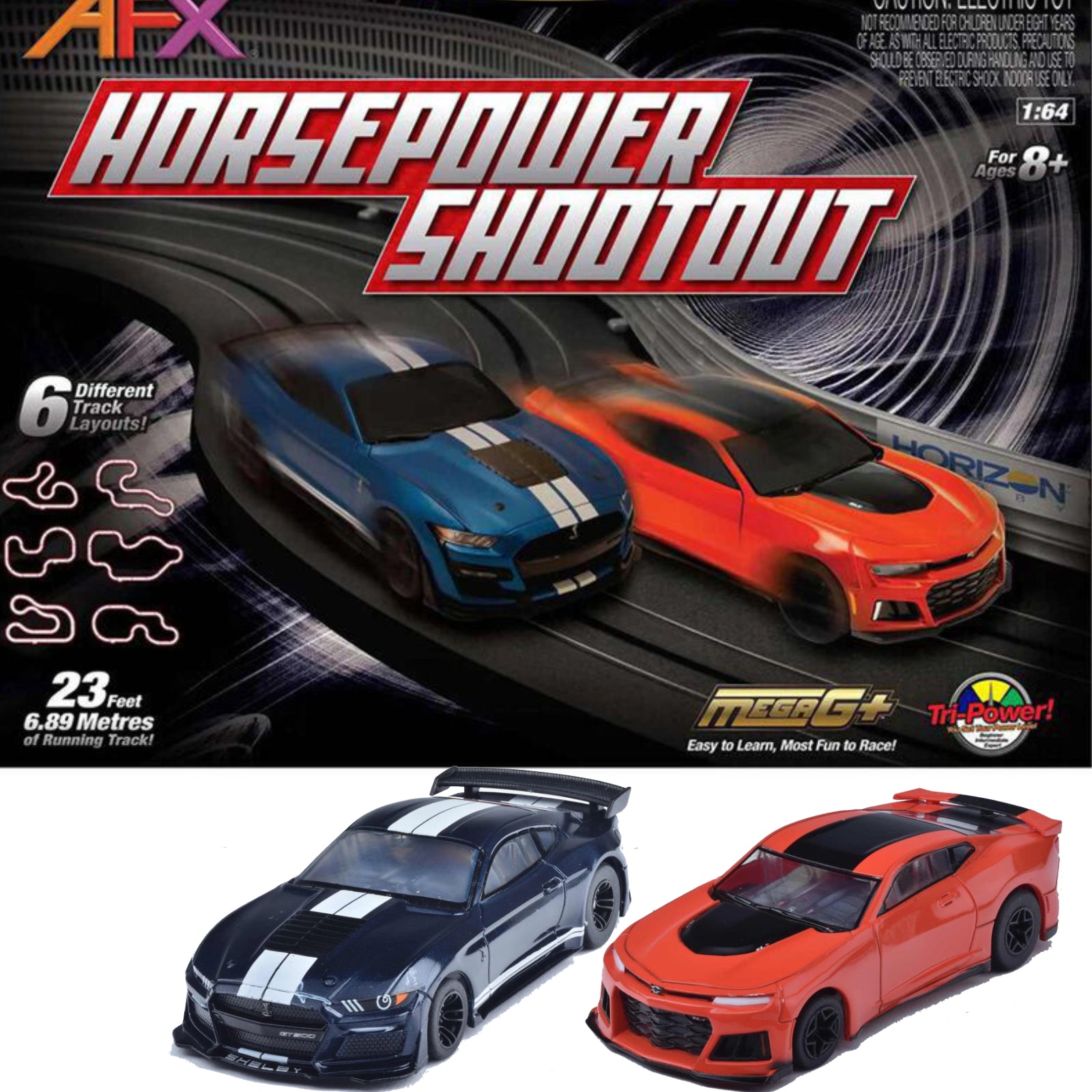 AFX Horsepower Shootout HO Slot Car Track Set Ford Mustang Camaro ZL1 22063 | PowerHobby