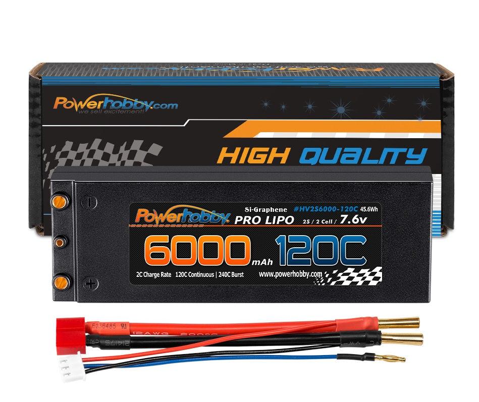 Powerhobby 2S 7.6V 6000mah 120C Graphene + HV Lipo Battery Bullet Deans Plug | PowerHobby