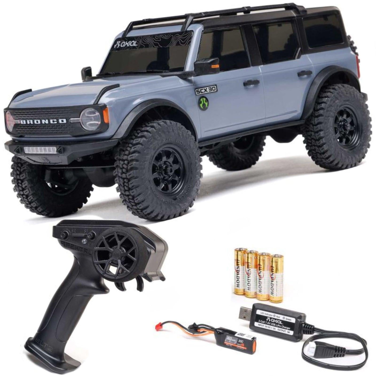 Axial 2048T2 Gray SCX30 Ford Bronco 1/30 4WD RTR Mini Crawler w/2.4GHz ...