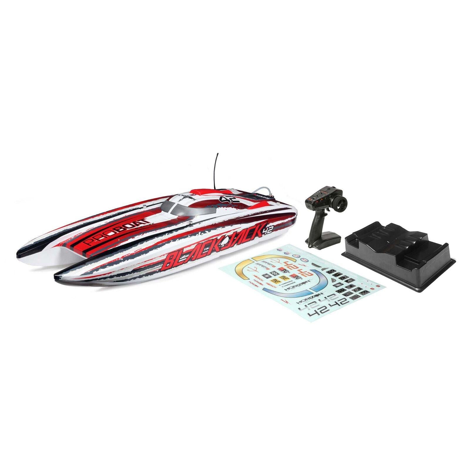 Pro Boat Blackjack 42" 8S Brushless Catamaran RTR, White/Red | PowerHobby