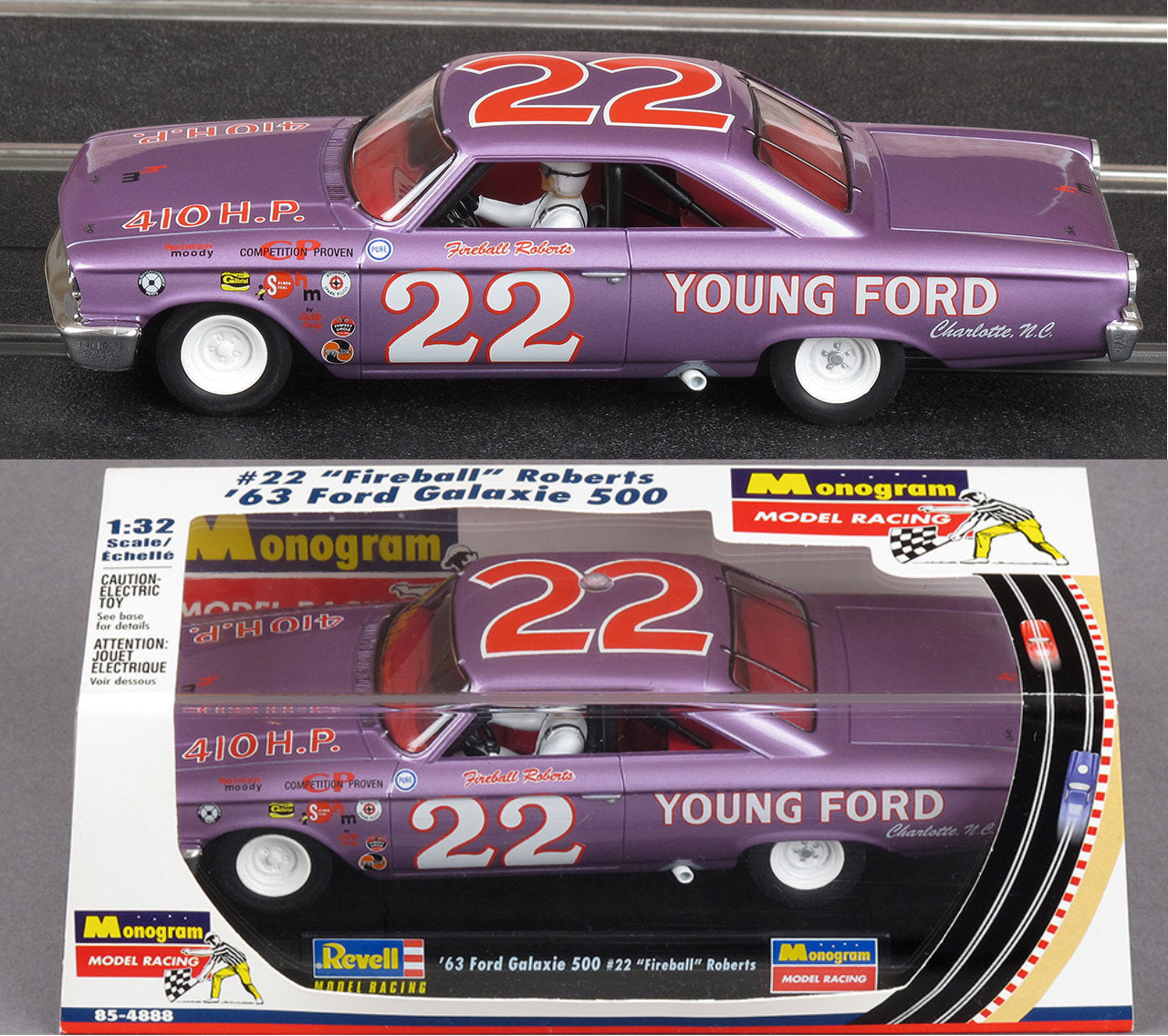 Revell Monogram 1963 Ford Galaxie 500 Fireball Roberts Nascar 1/32 Slot ...