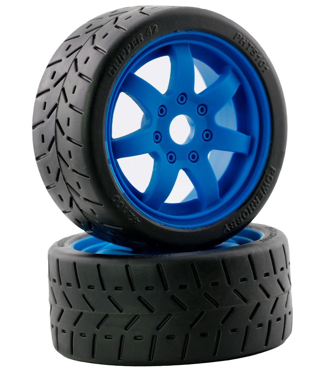 Powerhobby 1/8 Gripper 42/100 Belted Mounted Tires 17mm Chrome Blue ...
