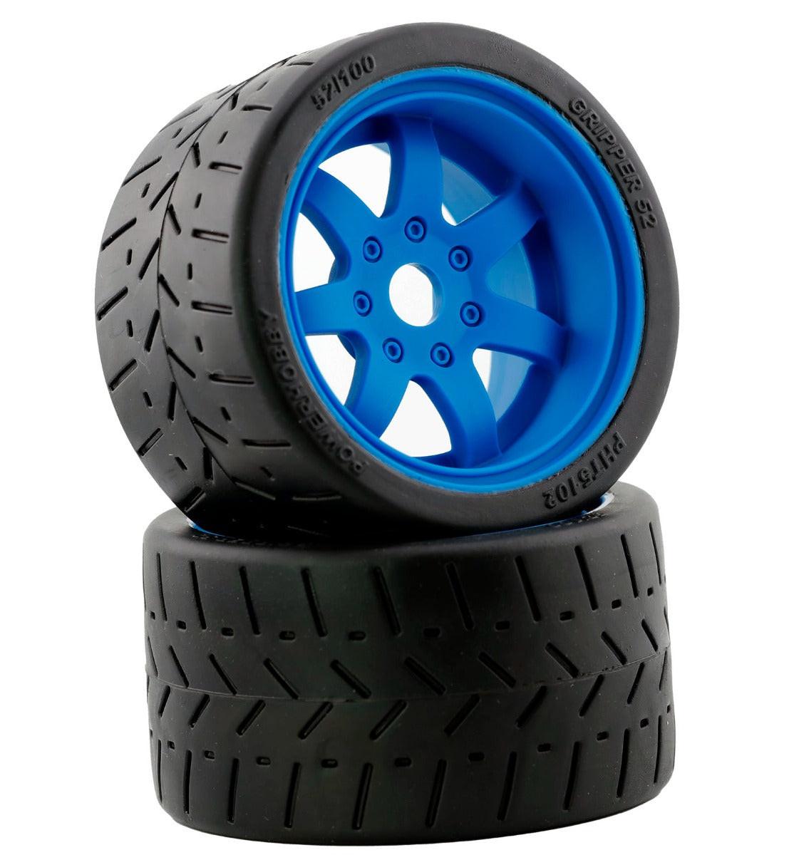 Powerhobby 1/8 Gripper 54/100 Belted Mounted Tires 17mm Blue Wheels ...