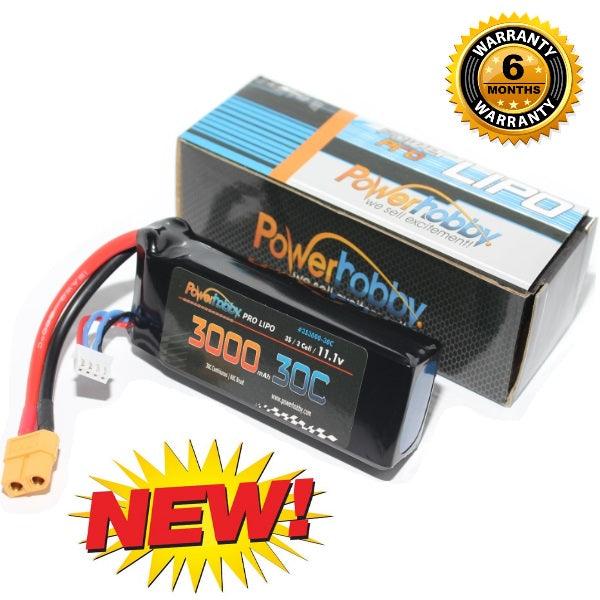 Powerhobby 3S 11.1V 3000mAh 30C Lipo Battery Pack w XT60 Connector | PowerHobby