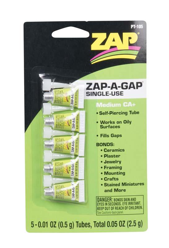 Zap PT105 Zap-A-Gap CA+ / CA Glue Single Use Tubes .01oz (5) | PowerHobby