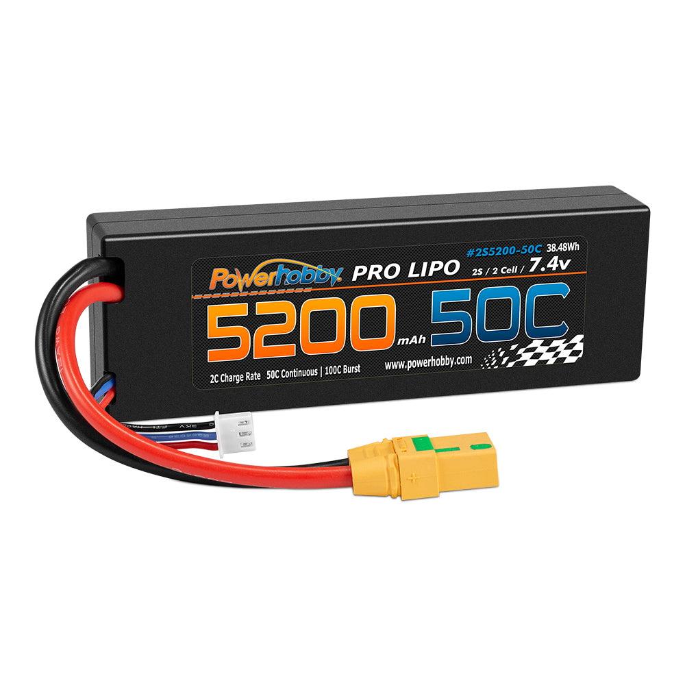 PowerHobby 2S 7.4V 5200mAh 50C Lipo Battery Pack w XT90 Connector Hard ...