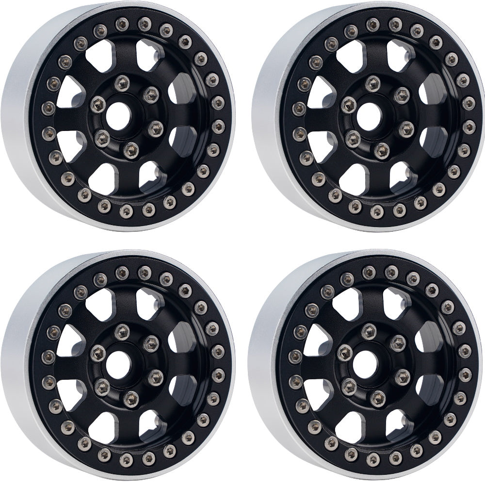 Powerhobby B1 Aluminum 1.9 Beadlock Wheels 9mm Hubs Black (4) 1/10 Rock ...