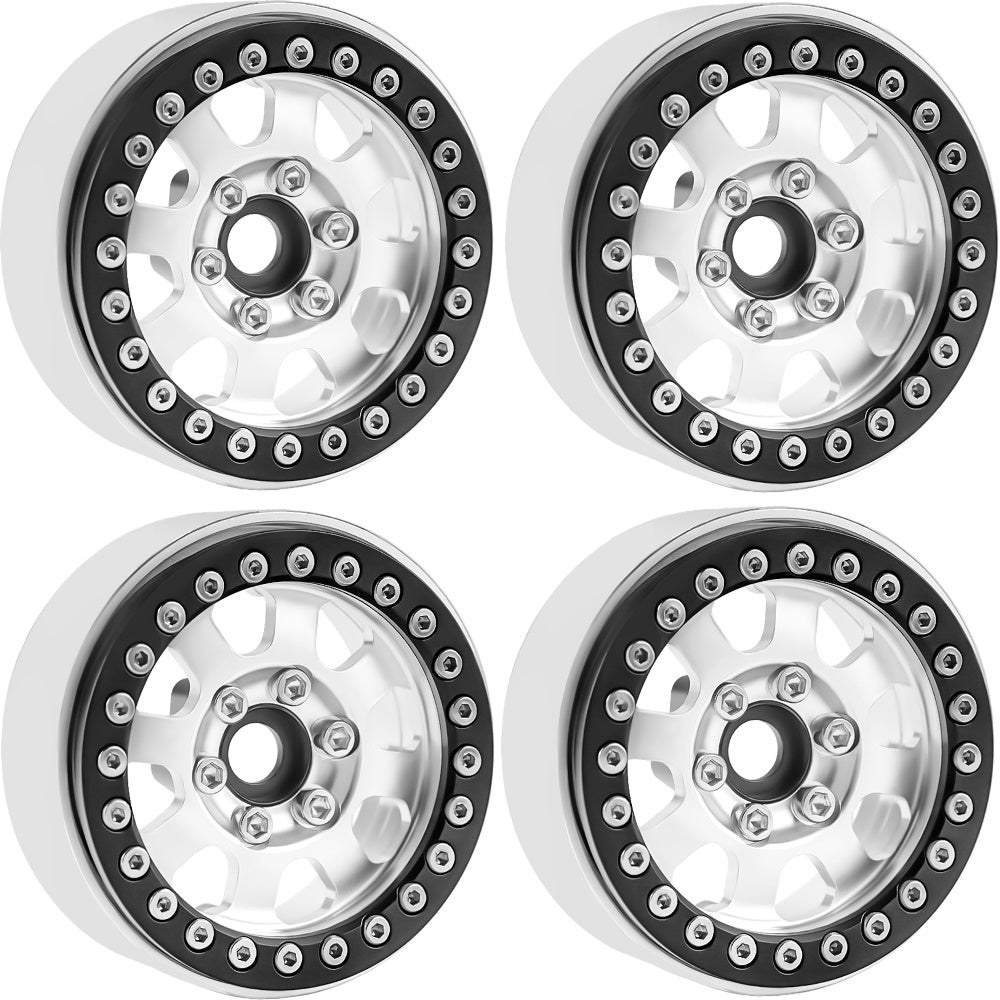 Powerhobby B1 Aluminum 1.9 Beadlock Wheels 9mm Hubs Silver (4) 1/10 ...