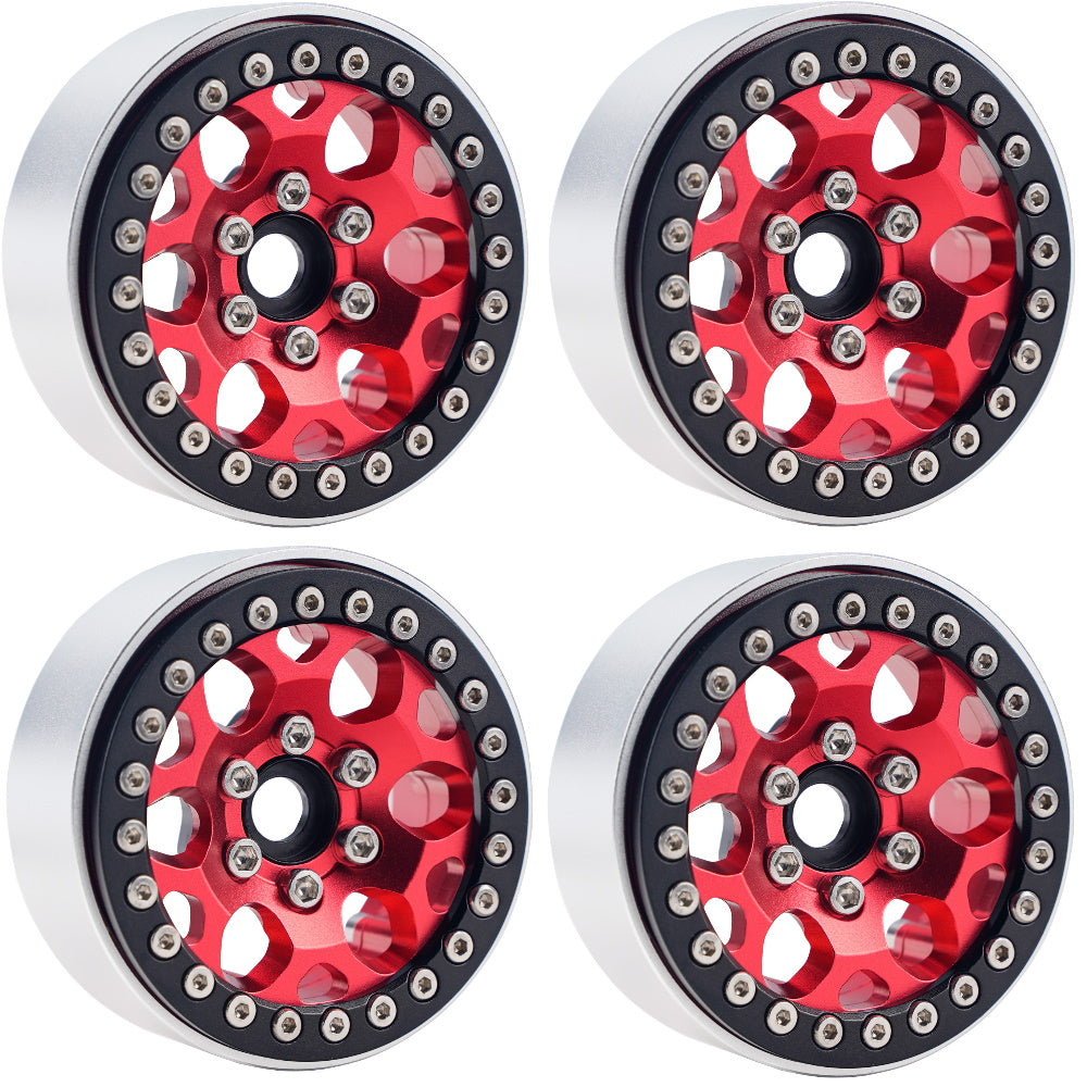 Powerhobby B3 Aluminum 1.9 Beadlock Wheels 9mm Hubs Red (4) 1/10 Rock ...
