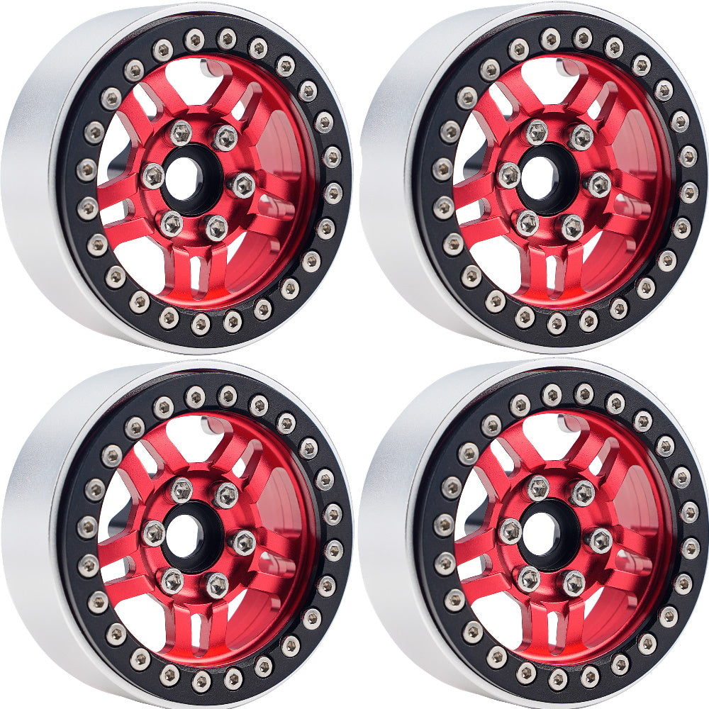 Powerhobby B4 Aluminum 1.9 Beadlock Wheels 9mm Hubs Red (4) 1/10 Rock ...