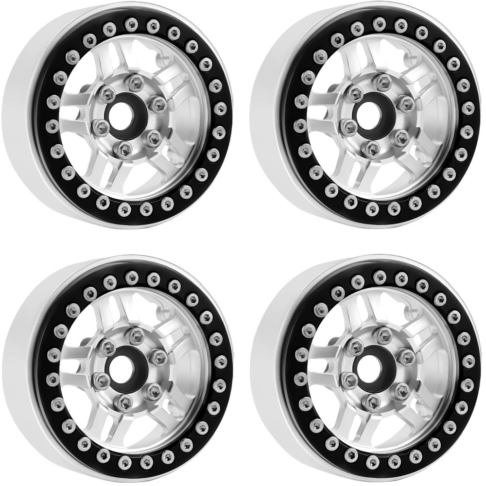 Powerhobby B4 Aluminum 1.9 Beadlock Wheels 9mm Hubs Silver (4) 1/10 ...