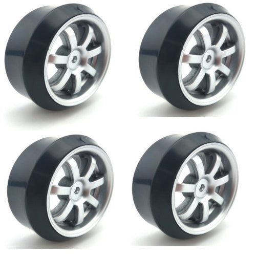 Powerhobby 1/10 Drift Car Slick Mounted Tires / Wheels (4) Silver PY154 ...