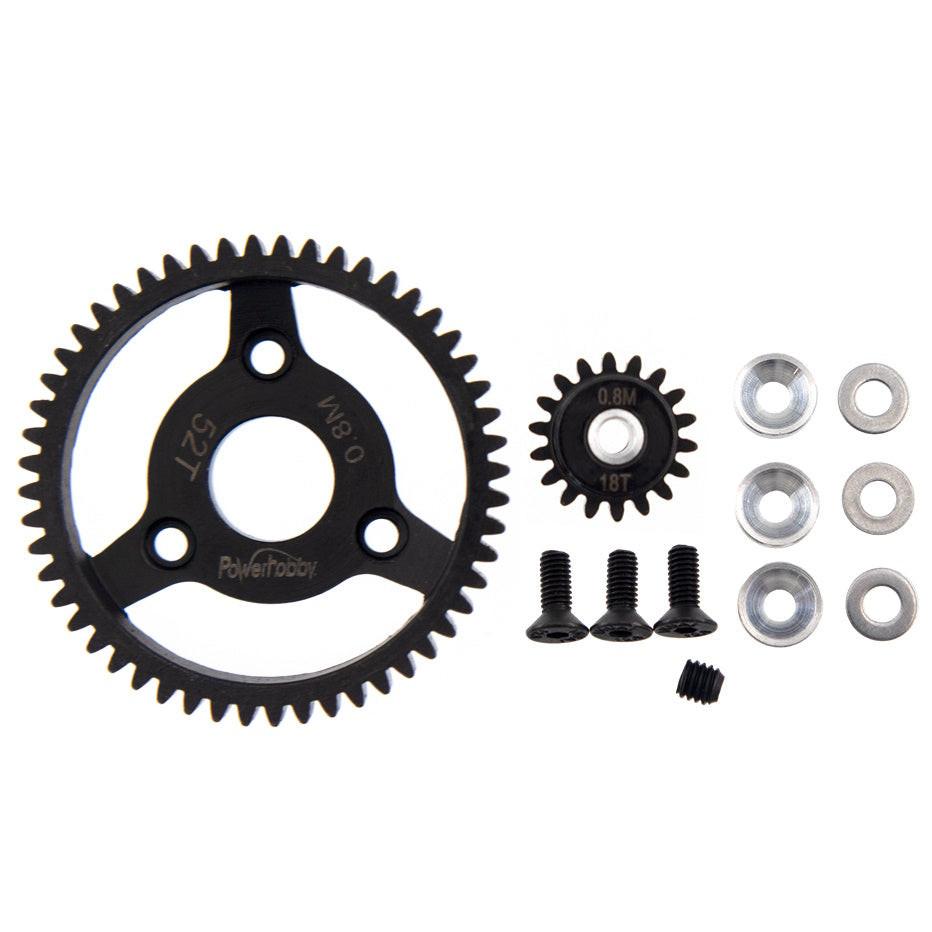 Powerhobby Hardened Steel 32P 52T 0.8M Spur Gear w 18T Pinion FOR ...