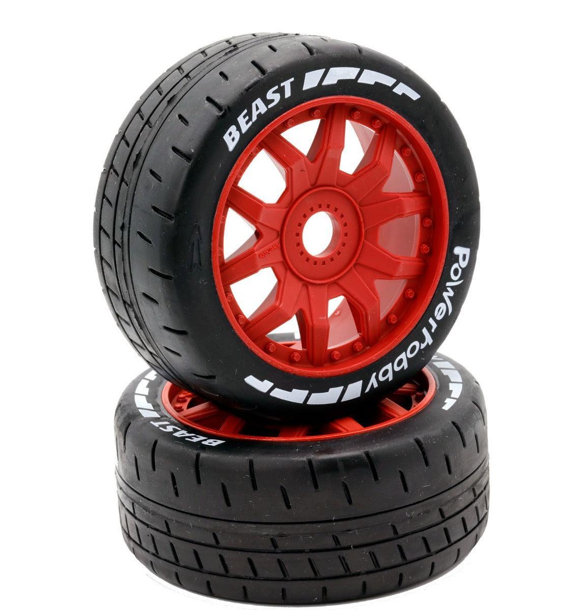 Powerhobby 1/8 GT Beast Belted Mounted Tires 17mm Medium Red Wheels ...