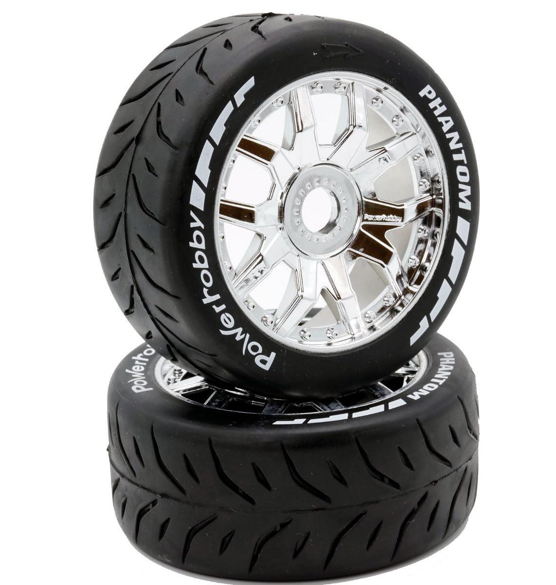 Powerhobby 1/8 GT Phantom Belted Mounted Tires 17mm soft chrome Wheels ...