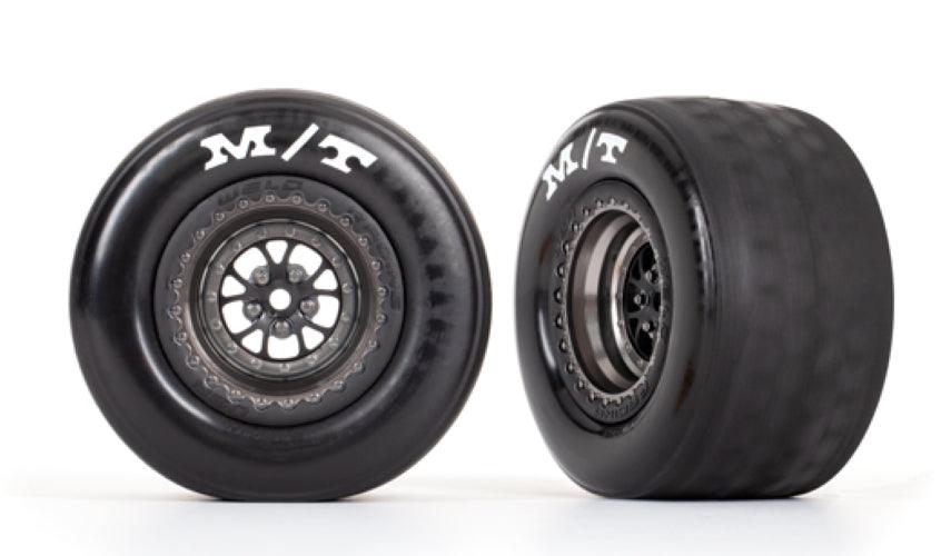 Traxxas Tires & Wheels Glued (Weld Satin Black Chrome Wheel Tire) Drag ...